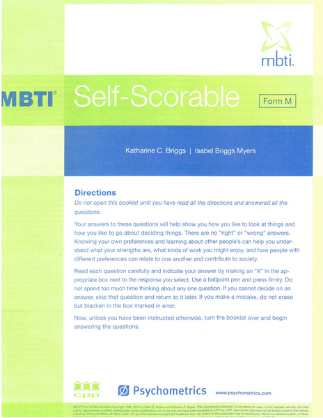 MBTI® Form M Self-Scorable (Pkg of 10) – Psychometrics Canada